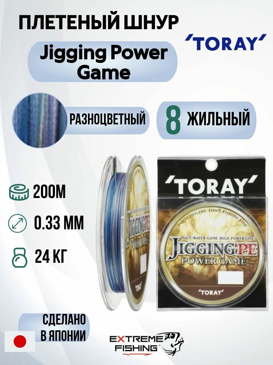 Шнур Toray Jiging PE Power Game X8 200м, 4.0, 5Color, 45lb