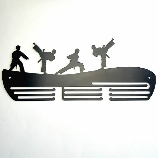 Медальница металлическая для каратистов, вешалка для медалей, держатель на стену, черная , размер 34*14