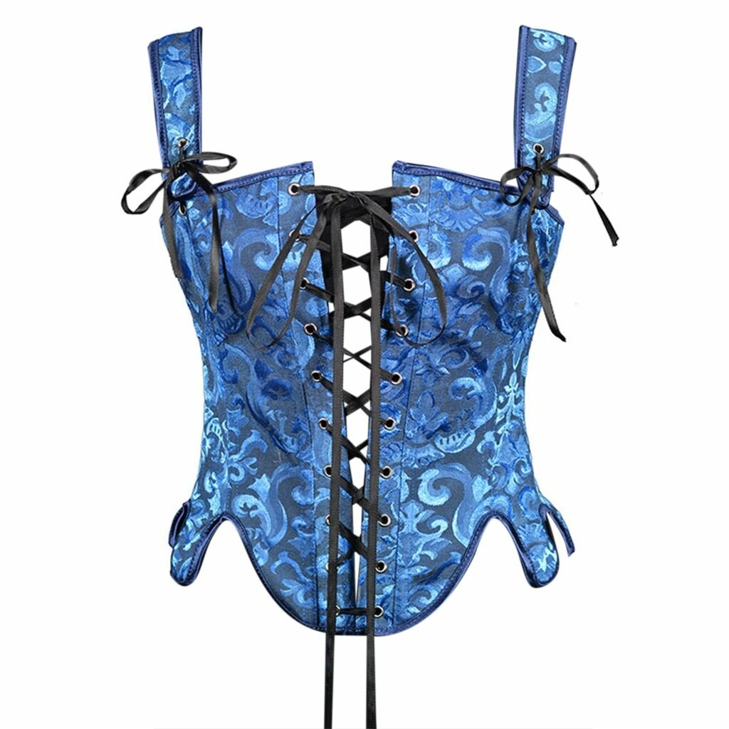 (1 штука) Корсет из жаккардовых лепестков с ремешком из рыбьей кости, облегающее костяное пальто-черный и синий-XL
