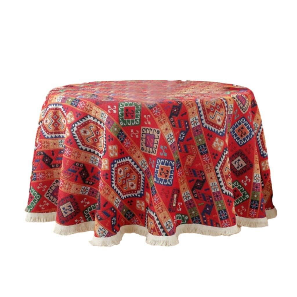 Скатерть, скатерть с жаккардовым узором, круглая, с птицами - бордовый - 150 см