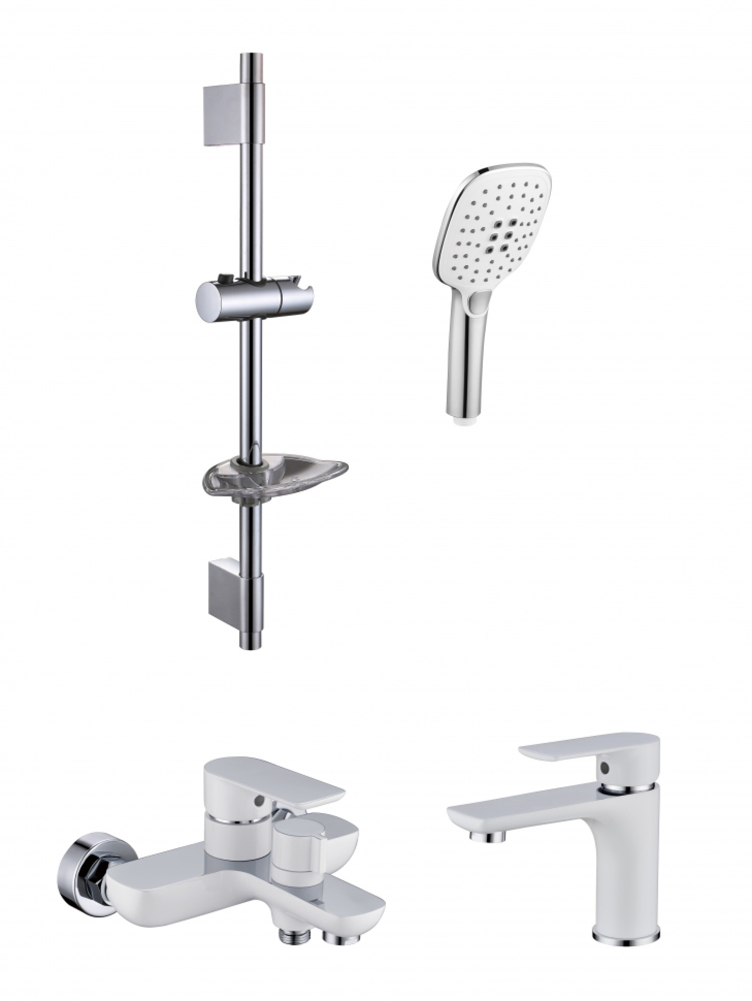 Набор для ванны 3 в 1 Grocenberg GB1009 Белый хром, 2 смесителя, душ