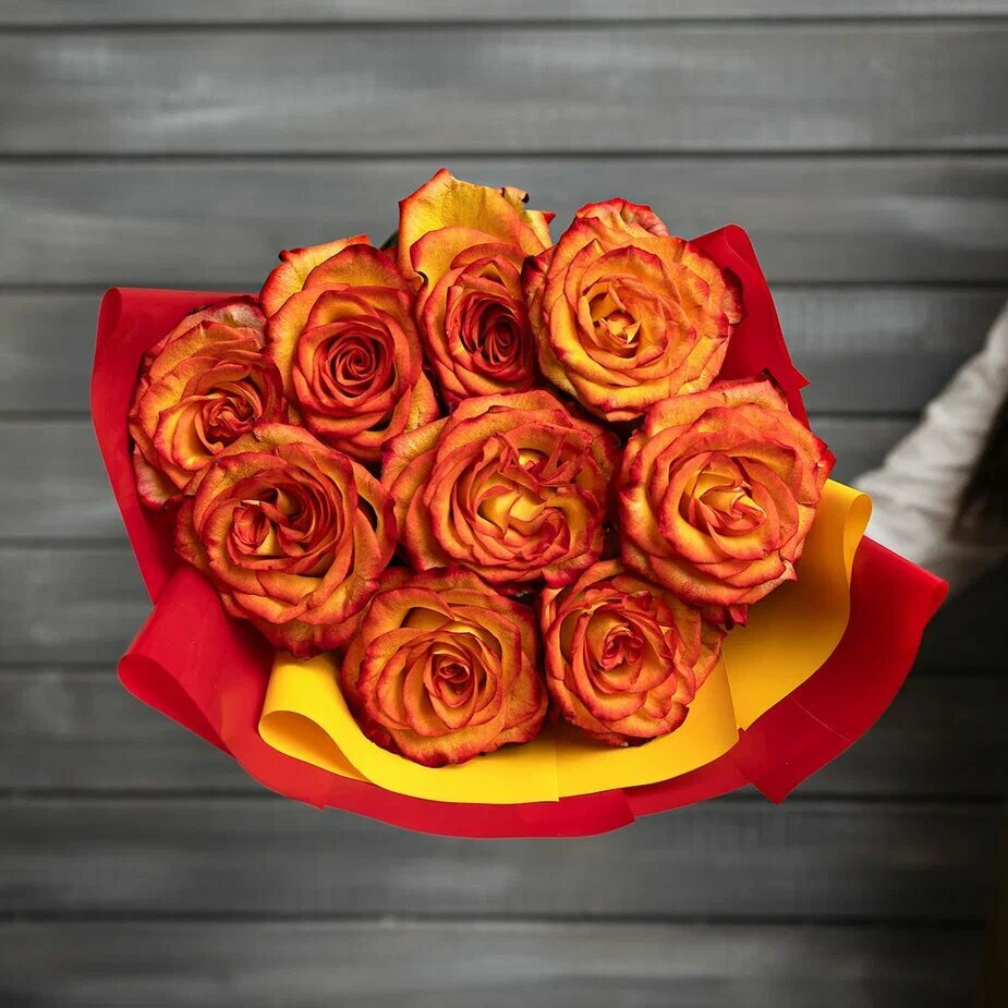 Монобукет Букет Маркет "Эквадор", розы, 9 шт, оранжевые, Эквадор, 50см