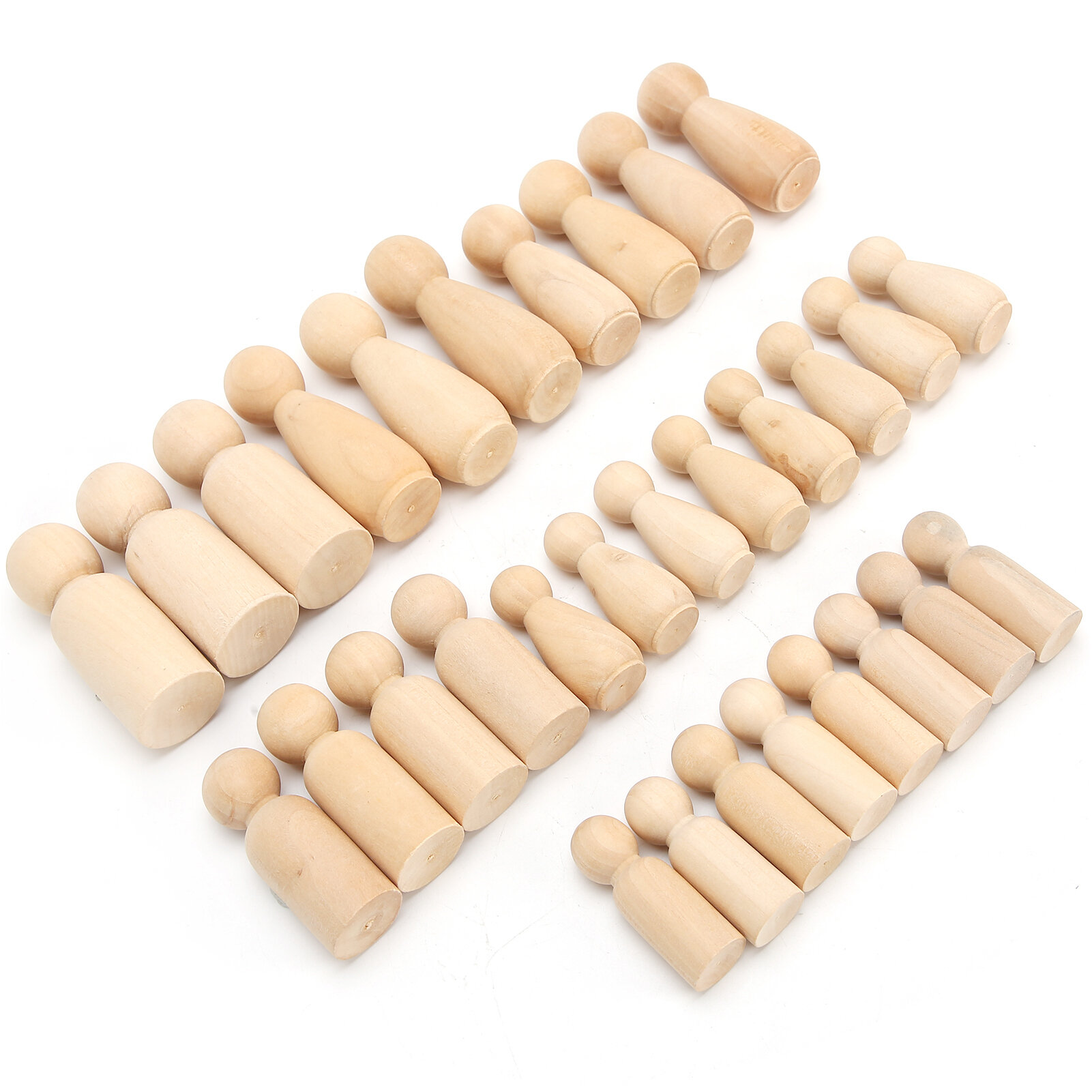 30Pcs Wooden Peg Doll Bodies Natural Unfinished People Shapes DIY Painting Arts Crafts JM01791