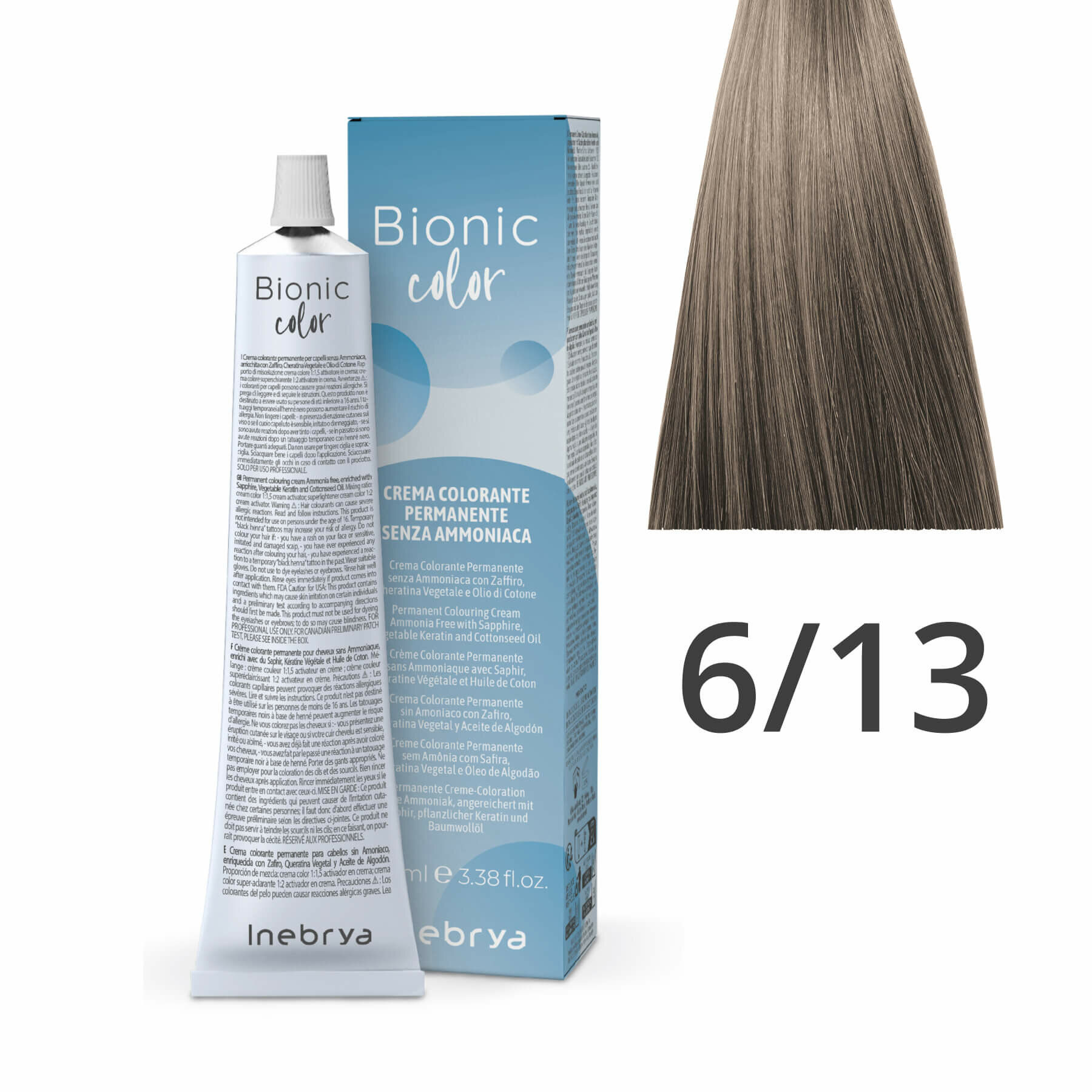 Краска для волос профессиональная без аммиака Inebrya Bionic Color 6/13 Тёмный русый Пепельно-золотистый 100 мл