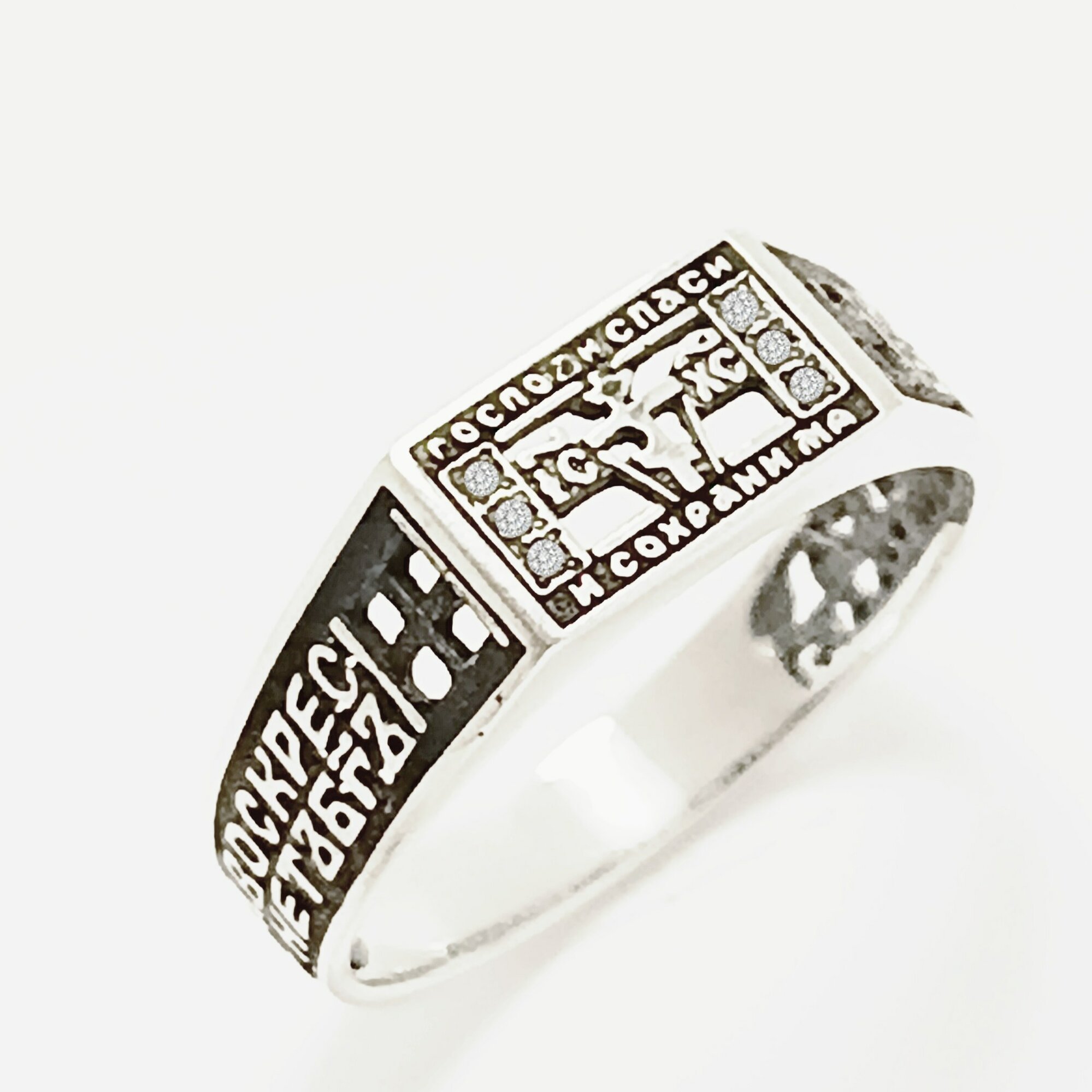 Кольцо, серебро, 925 проба, оксидирование, фианит