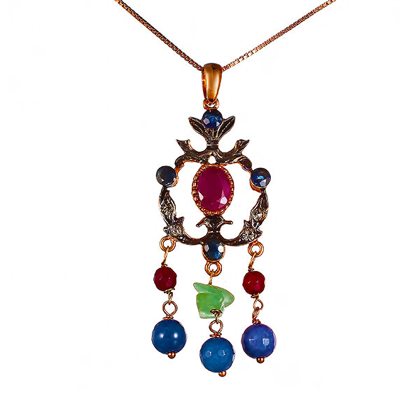 Шарм, серебро, 925 проба, агат, фианит, корунд