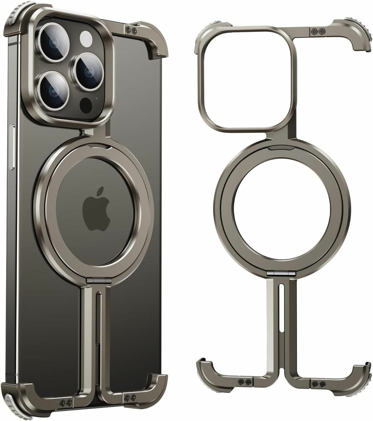 Подходит для iPhone 15 Pro Max с подставкой, минималистский и стильный дизайн, металлический ободок с прочным магнитным кольцом для подставки, сверхпрочный ударопрочный тонкий чехол