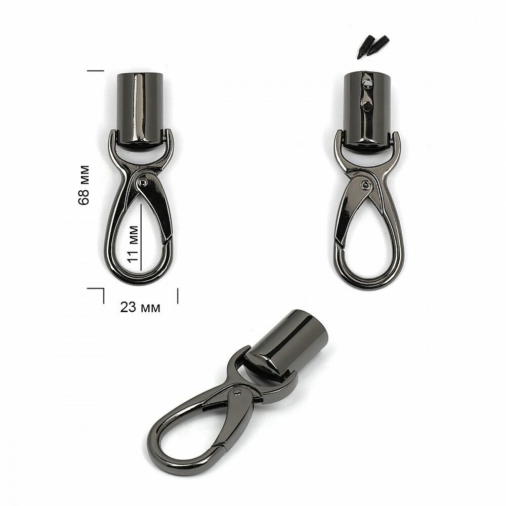 Ручкодержатель TBY с карабином, металл, 23x68 мм, 11 мм, черный никель, 2 шт (TBY.165180)