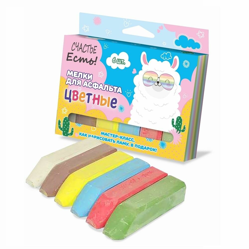Набор цветных мелков ND Play "Лама", для асфальта, 12,3х8,4х2,2 см, 6 шт (МСВ)