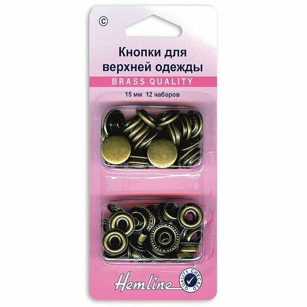 Кнопки HEMLINE Для верхней одежды, цвет Античная латунь, 12 пар