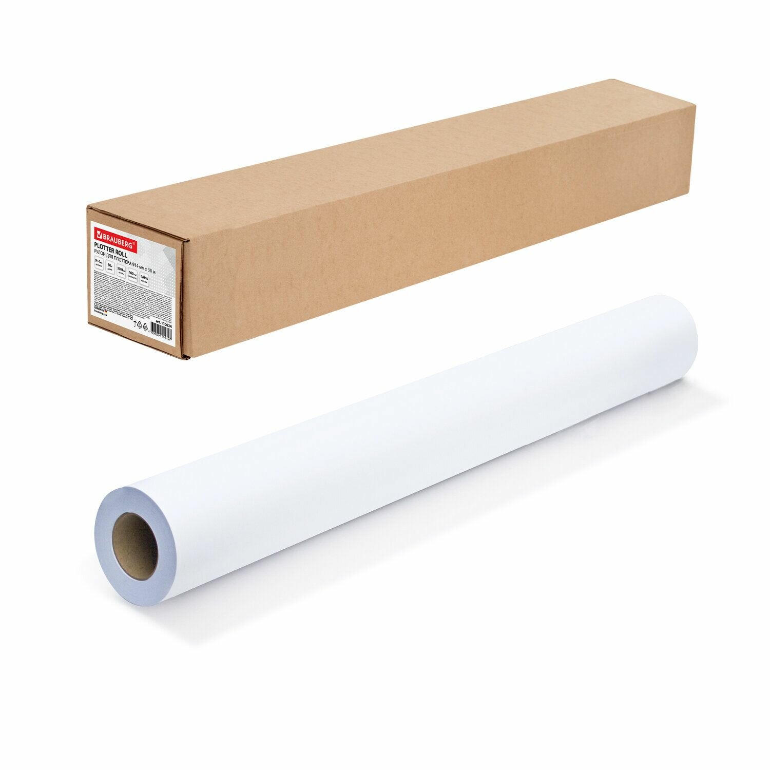 Рулон для плоттера Brauberg 914 мм, 30 м, втулка 50,8 мм, 160 г/м2, белизна CIE 146% (110624)