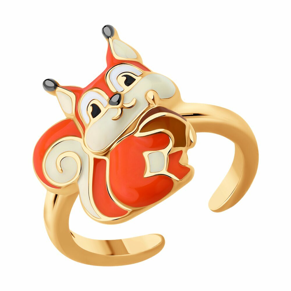 Кольцо, серебро, 925 проба, золочение, эмаль