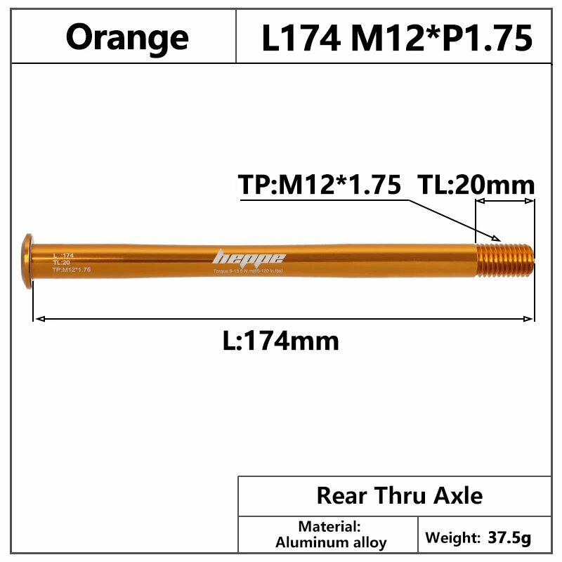 HEPPE сквозная ось Rear Thru Axle оранжевая L174 M12*P1.75