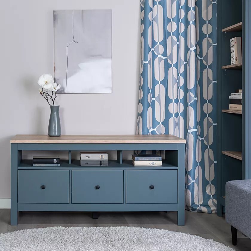 Тумба "Сага" 3 ящика, бирюзовый ясень, ЛДСП/МДФ 131 см х 41 см х 62 см