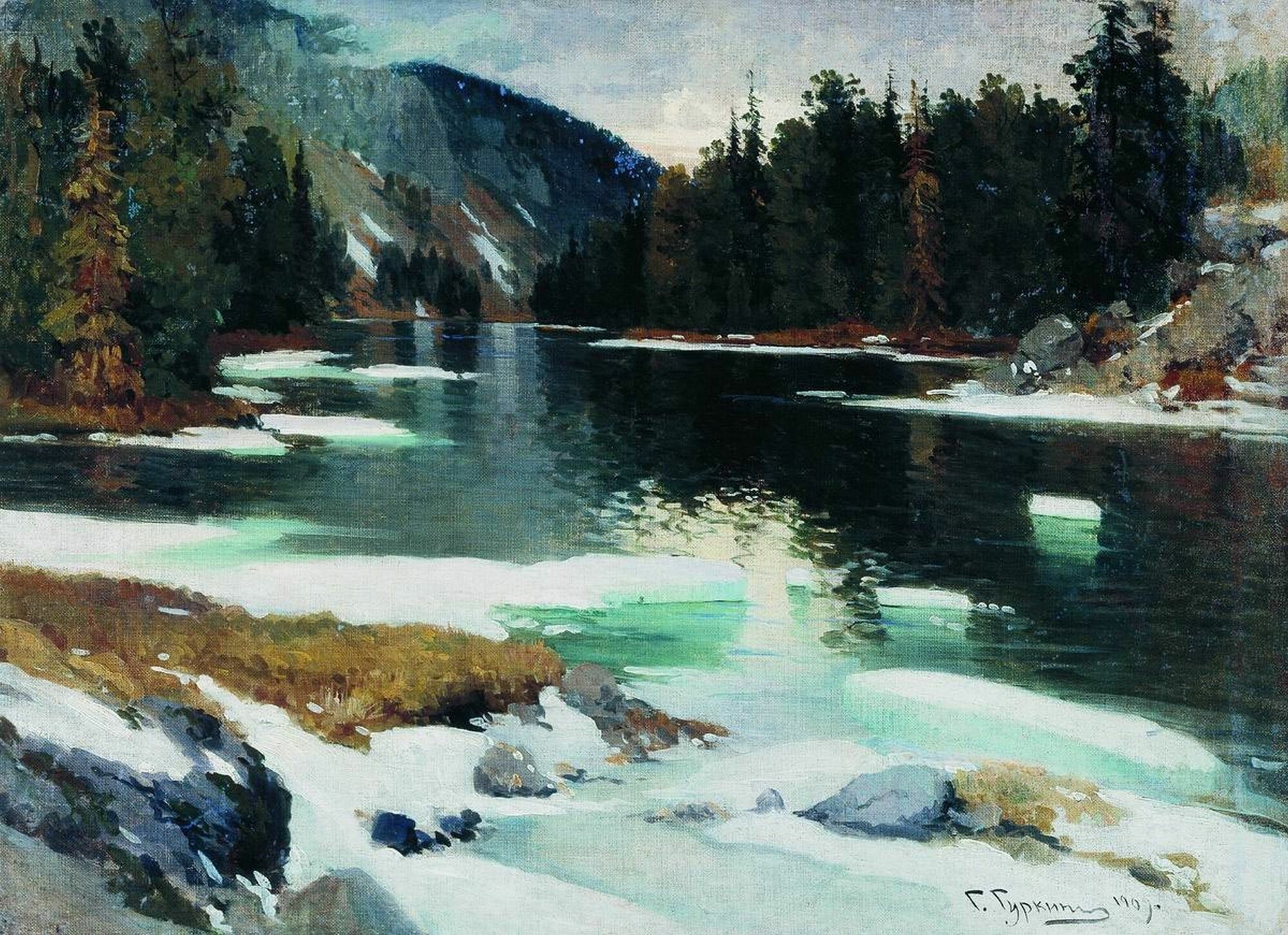 Картина Гуркина Григория Озеро Каракол 80х58 см