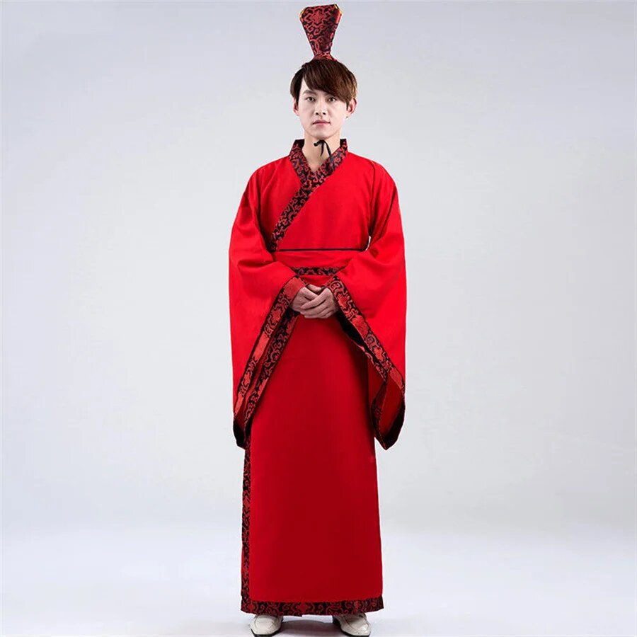 Мужской Ханьфу из хлопка Красный, XXL, clothes with hat