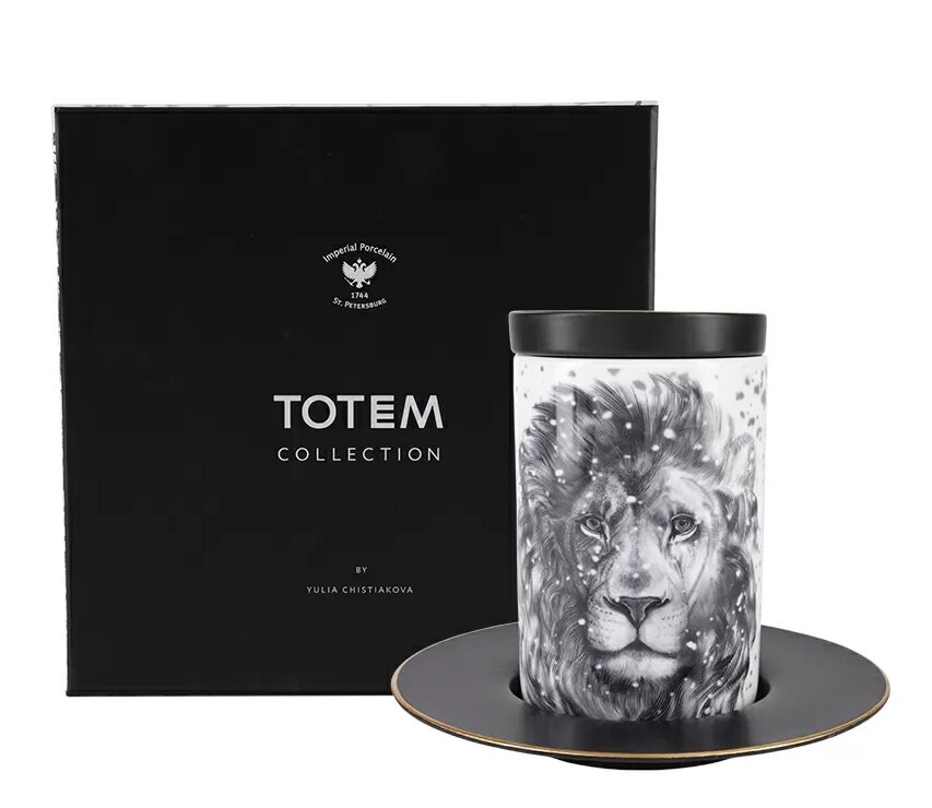 Подарочный набор бокал с блюдем и крышкой Тотем Лев 390 мл, Императорский фарфоровый завод 81.28375.00.1