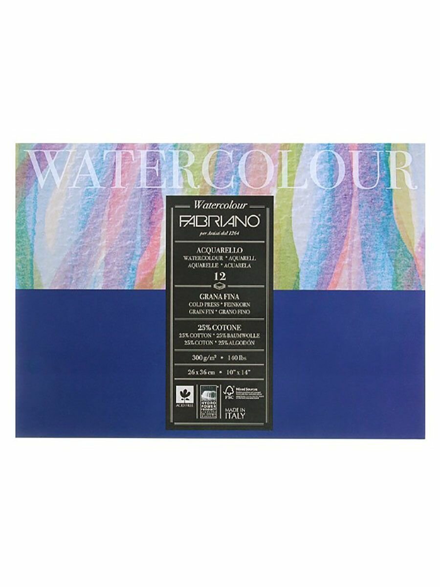 Альбом для акварели FABRIANO "Watercolour", 300г/м2, склейка