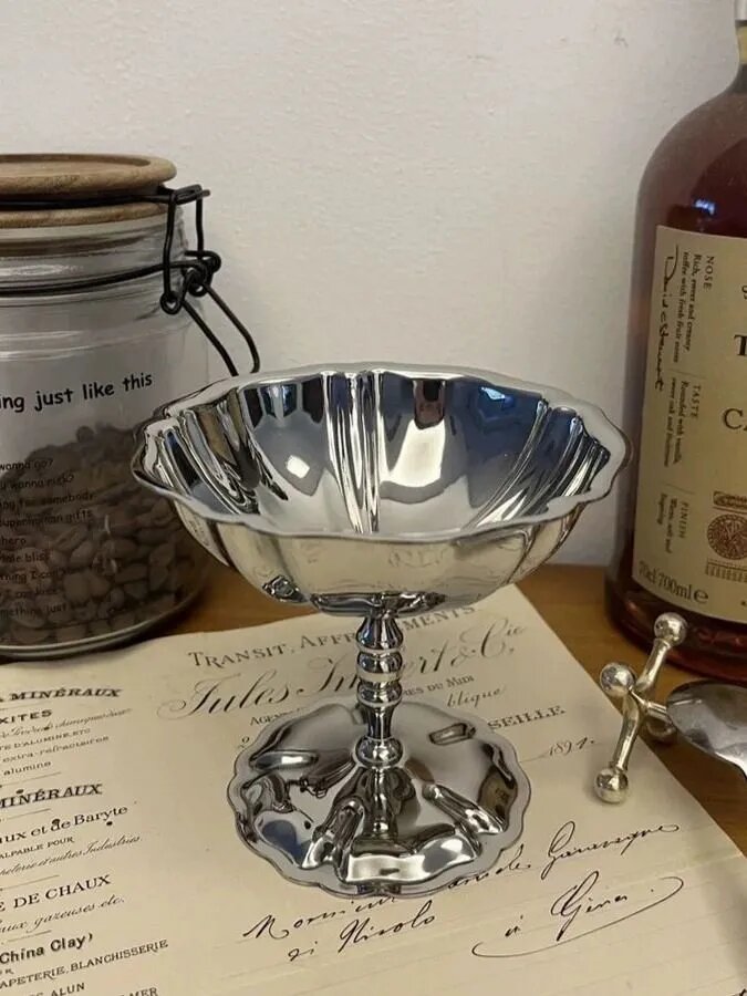 Креманка металлическая винтажная для десерта, диаметр 11.3 см, 1 шт, нержавеющая сталь