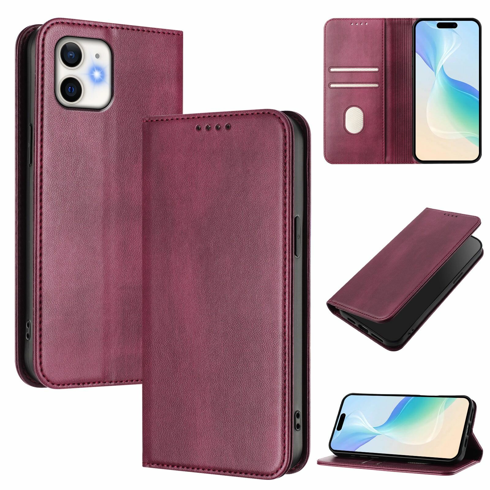 Кожаный чехол-книжка для Apple iPhone 12/ iPhone 12 Pro (Айфон 12/ Айфон 12 Про) с отделениями для карт и кошельком, Функция блокировки RFID
