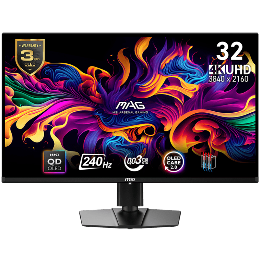 Монитор 31.5" MSI MAG 321UPX QD-OLED Black (QD-OLED, 3840x2160, HDMI+HDMI+DP+Type C (15W), 0.03 ms, 178°/178°, 250 cd/m, 1500000:1, 240Hz, Pivot)