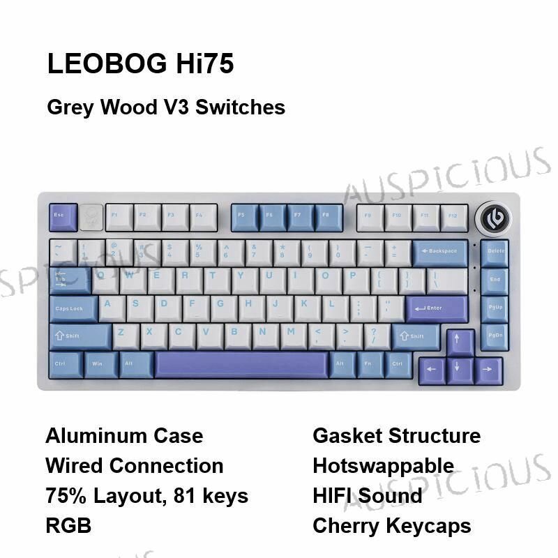 Клавиатура LEOBOG Hi75, Milky White Purple/Grey Wood V3 Switches/Cherry Keycaps