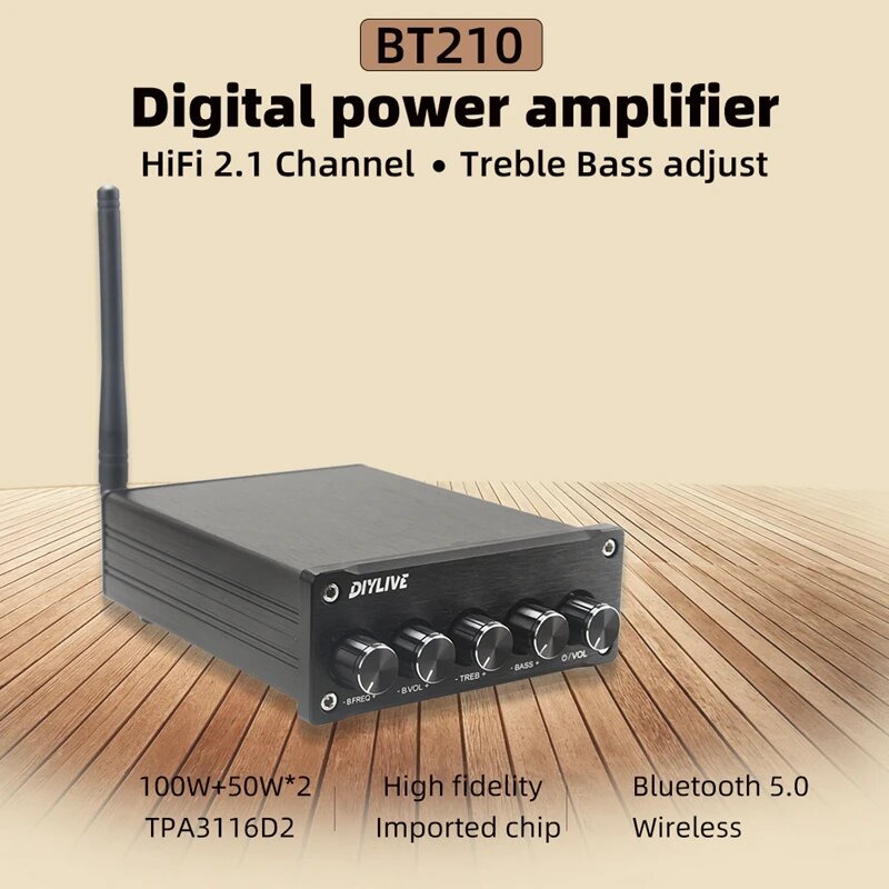 DIYLIVE BT210 Цифровой усилитель мощности звука 2.1