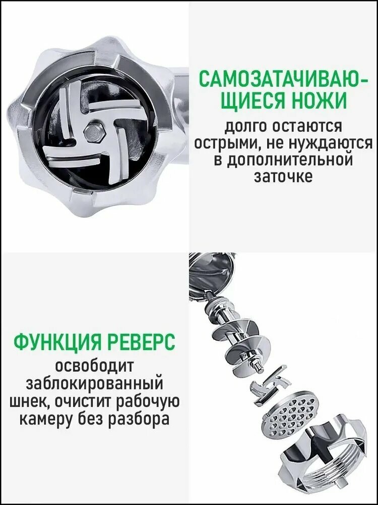 Мясорубка MT-MG2028D, электрическая, 3 кг/мин, 3500Вт, с насадками, 3 в 1, черно-белая — фото 1