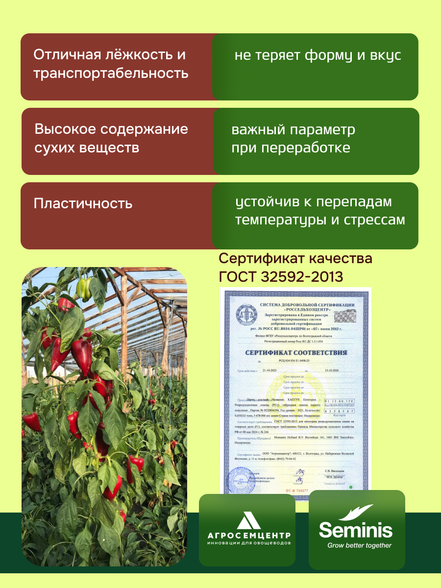 Семена сладкого перца Seminis "Каптур F1", среднеспелые, для открытого грунта 1000 шт — фото 1
