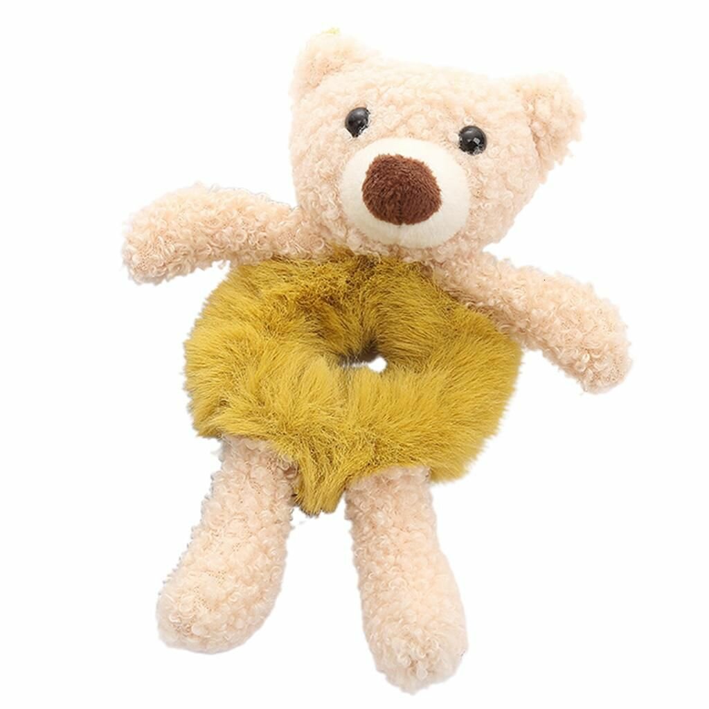 Ins cute bear hug плюшевое кольцо для волос с медвежьими объятиями-плюшевый медведь желтого цвета