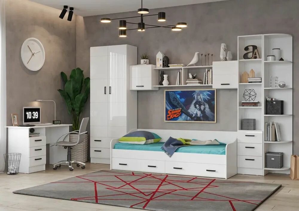 Детская Вега NEW (Комплект)Белый глянец холодный/Белый МИФ