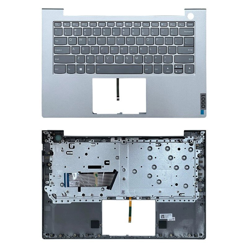 Клавиатура для Lenovo ThinkBook 14 G2-G4 с C-Shell серо-серебристым и подсветкой, серые накладки