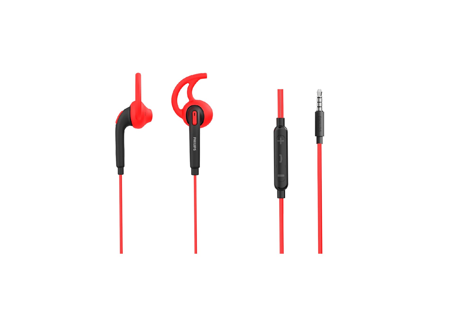 Встроенные спортивные наушники с микрофоном Philips, чёрно-красные