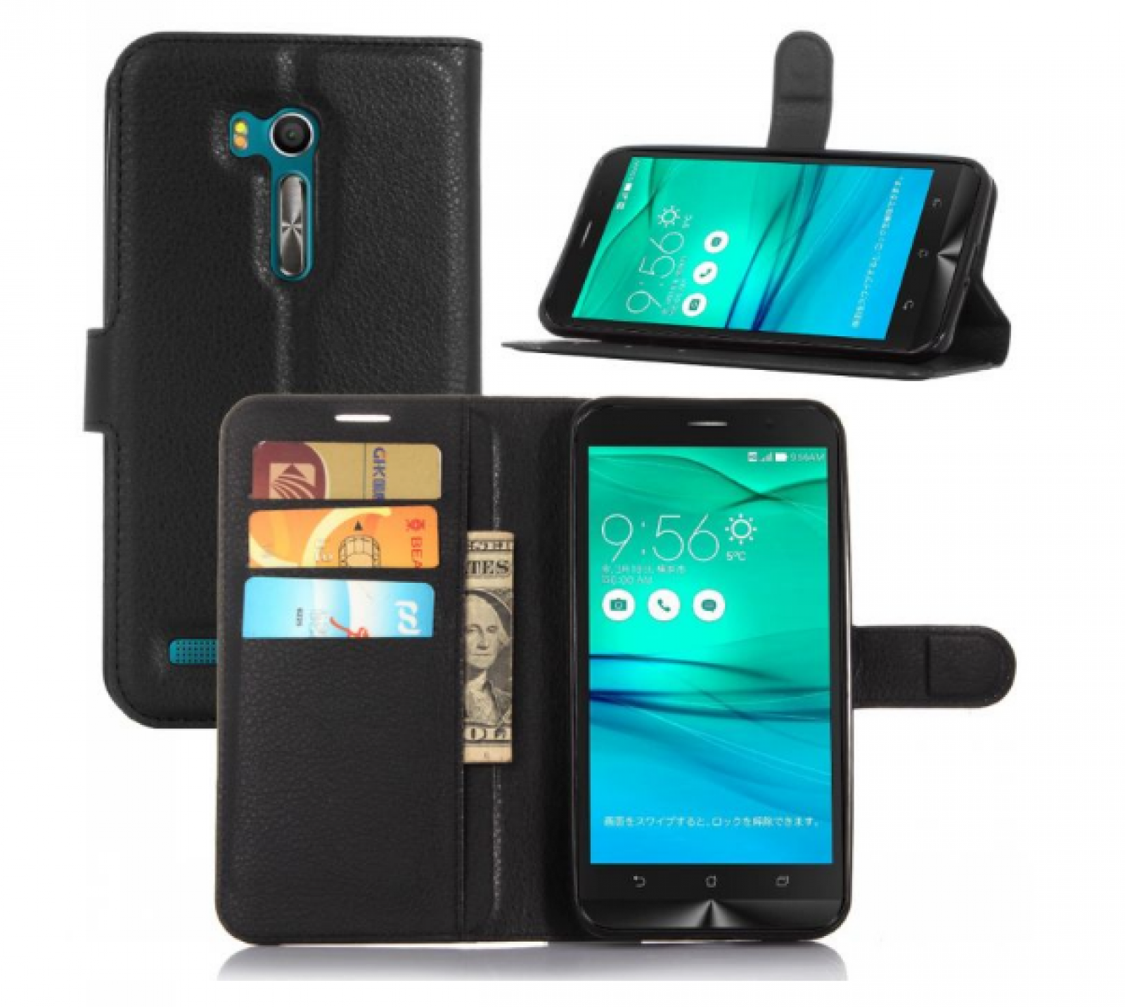 Чехол-книжка MyPads для ASUS ZenFone Go ZB551KL с подставкой, застежкой и визитницей черный
