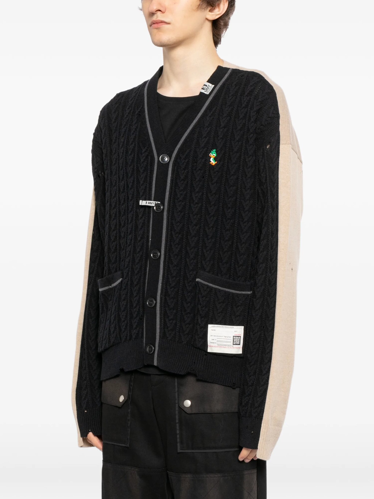Кардиган MAISON MIHARA YASUHIRO Logo-embroidered cardigan, размер 46, черный — фото 1
