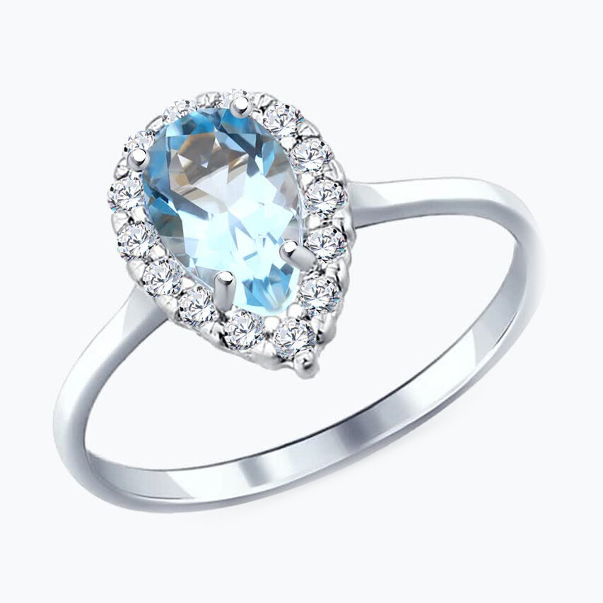 Кольцо, серебро, 925 проба, топаз, фианит
