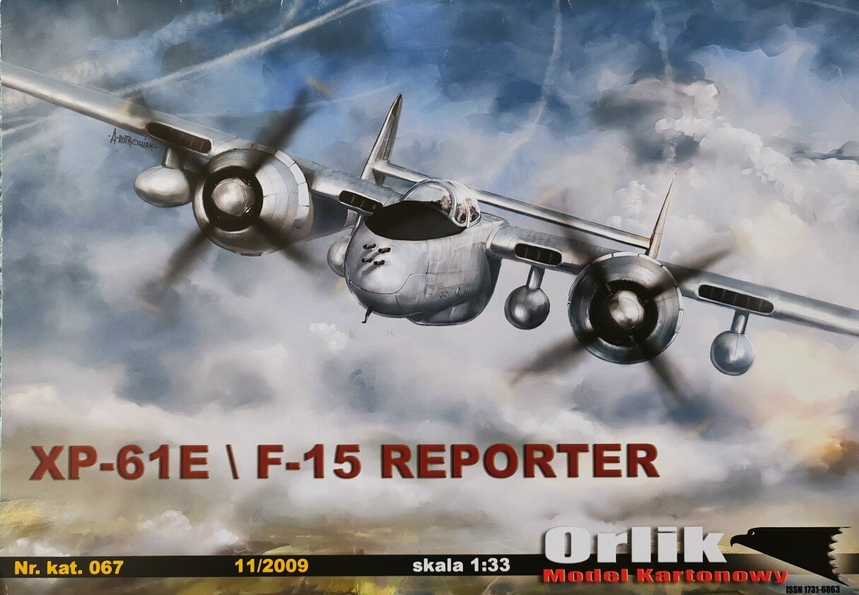 Сборная бумажная модель Самолет XP-61E/ F-15 Reporter - Orlik №67 (журнал+лаз. резка+кабина)