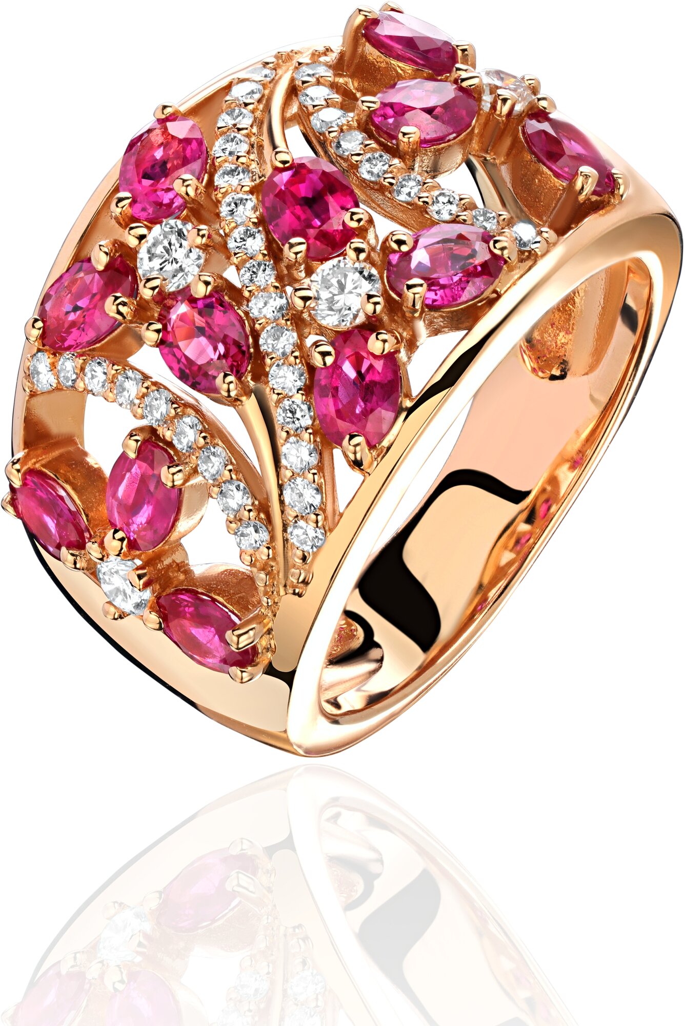 Кольцо, красное золото, 585 проба, бриллиант, рубин