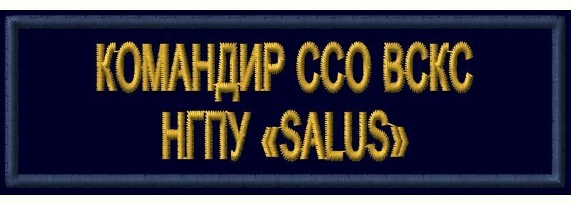 Нашивка (шеврон) командир ССО вскс нгпу "SALUS". С липучкой. Размер 120x35 мм по вышивке.