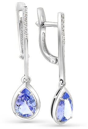 Серьги, белое золото, 585 проба, танзанит, бриллиант