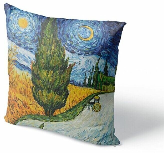 Подушка декоративная Кипарисы Ван Гог 40х40 Велюр