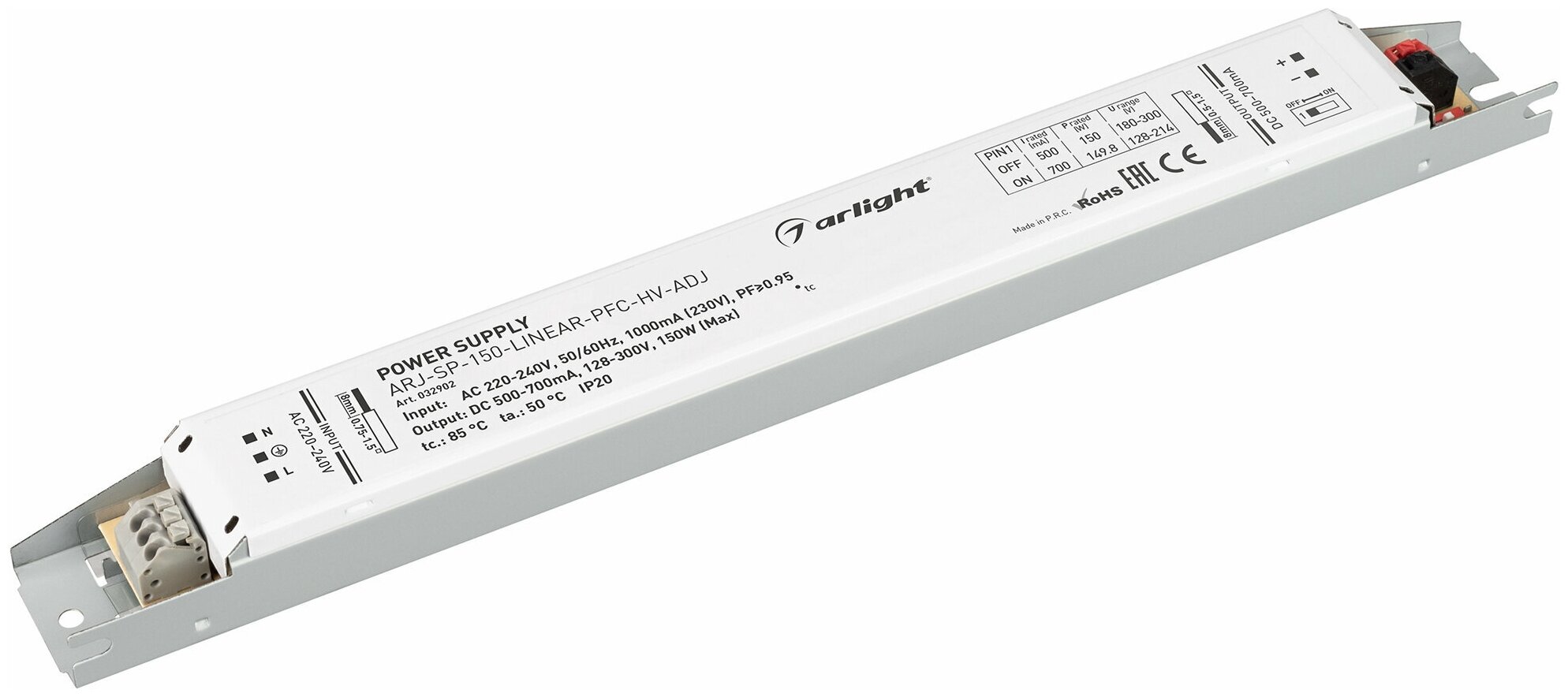 Блок питания для светильника Arlight ARJ-SP-150-LINEAR-PFC-HV-ADJ (150W, 500-700mA)