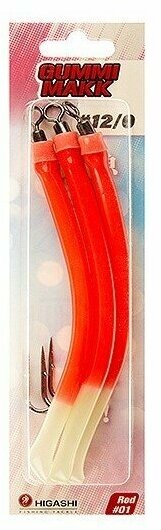 Крючок оснащенный кембриком Higashi Gummi Makk #12/0 (set-3pcs) #01 Red