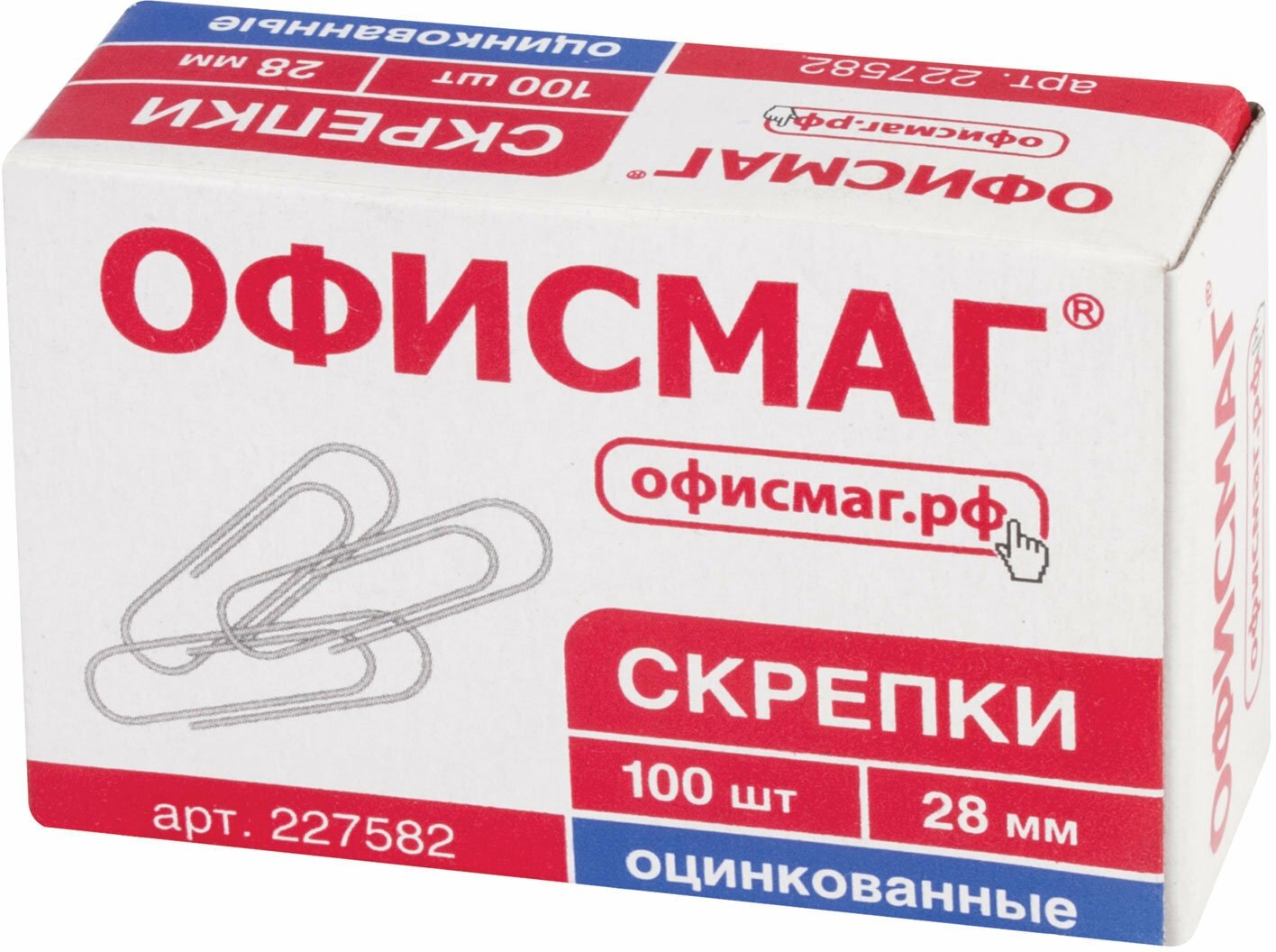 Скрепки Офисмаг 28 мм, оцинкованные, 100 шт (227582)