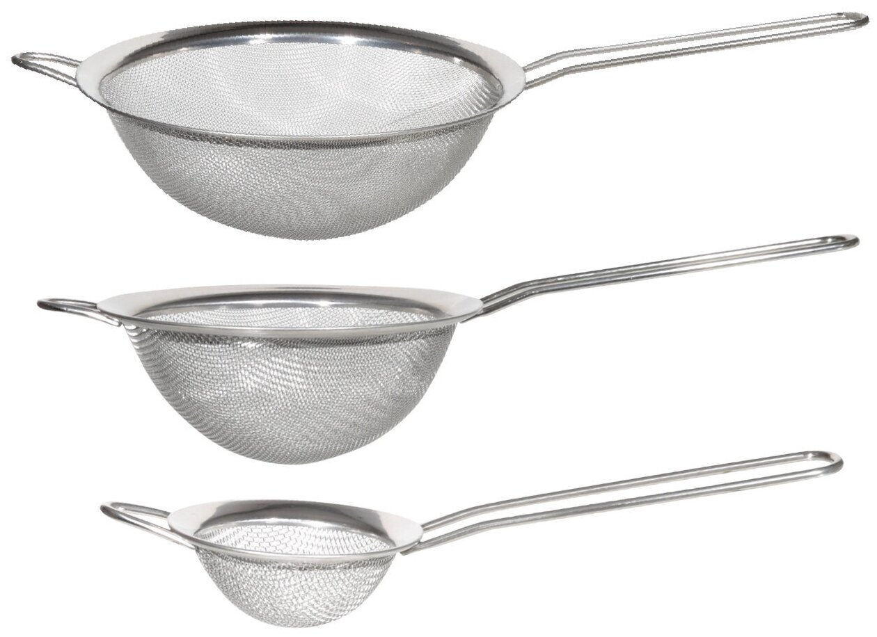 Набор сит, 3 шт, с ручкой, нержавеющая сталь, Egoist, Kuchenland