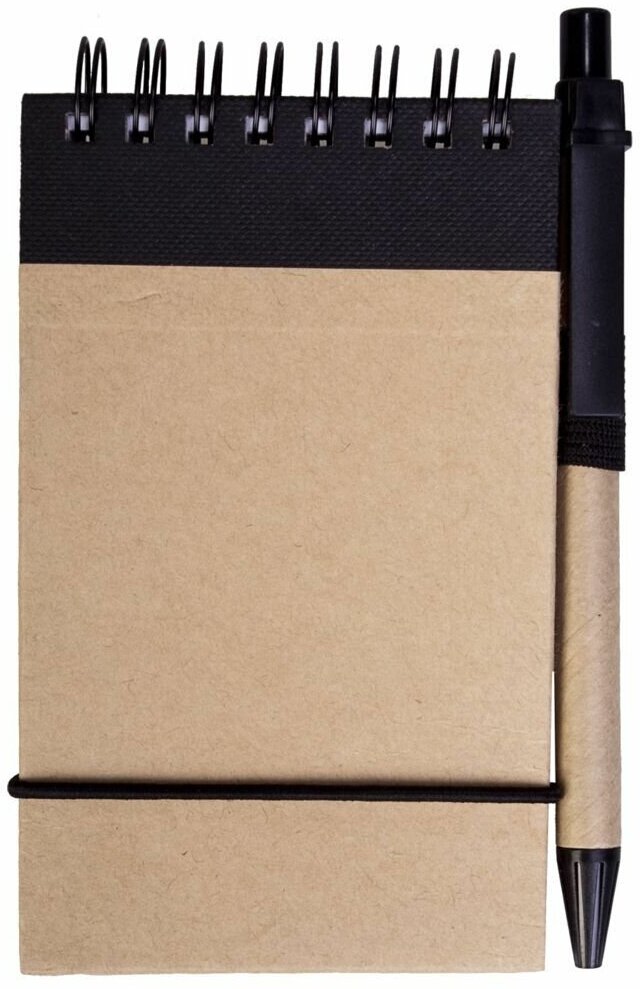 2 шт. Блокнот на кольцах Eco Note с ручкой, черный, картон; пластик, 7,6x13,4x1,1 см; диаметр пружины 1,3 см
