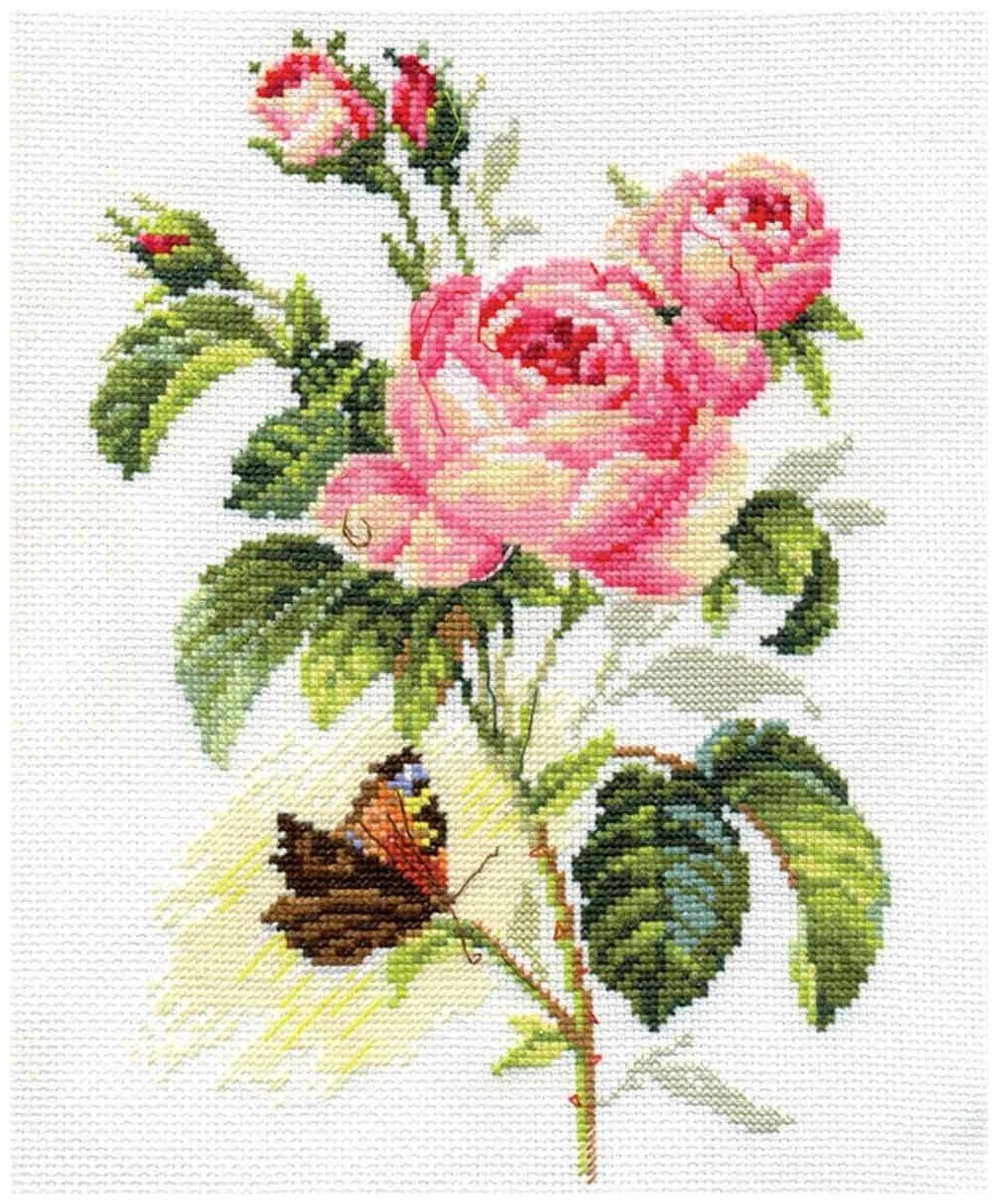 Набор для вышивания крестом Алиса "Роза и бабочка" 2-13, 17х25см Творческий набор с комплектом качественных ниток мулине, хлопковой канвой, удобной иглой, подробной схемой и инструкцией