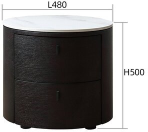 Современный круглый минималистский прикроватный столик для спальни (шпон ясеня с мраморной столешницей, 480*500 мм)