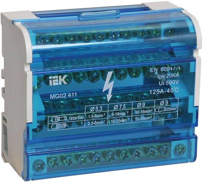 Шина на DIN-рейку в корпусе (кросс-модуль) 3L+PEN 4х11 IEK YND10-4-11-125