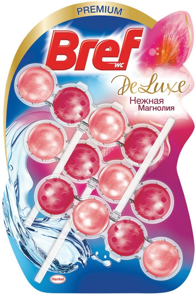 Блок туалетный подвесной твердый 3 шт. х 50 г BREF (Бреф) De Luxe, "Нежная магнолия"